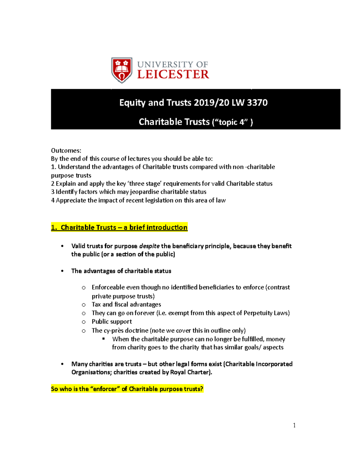 Charitable Trusts 2019 LHO - Equity and Trusts 2019/20 LW 3370 Charitable Trusts (“topic 4 ...