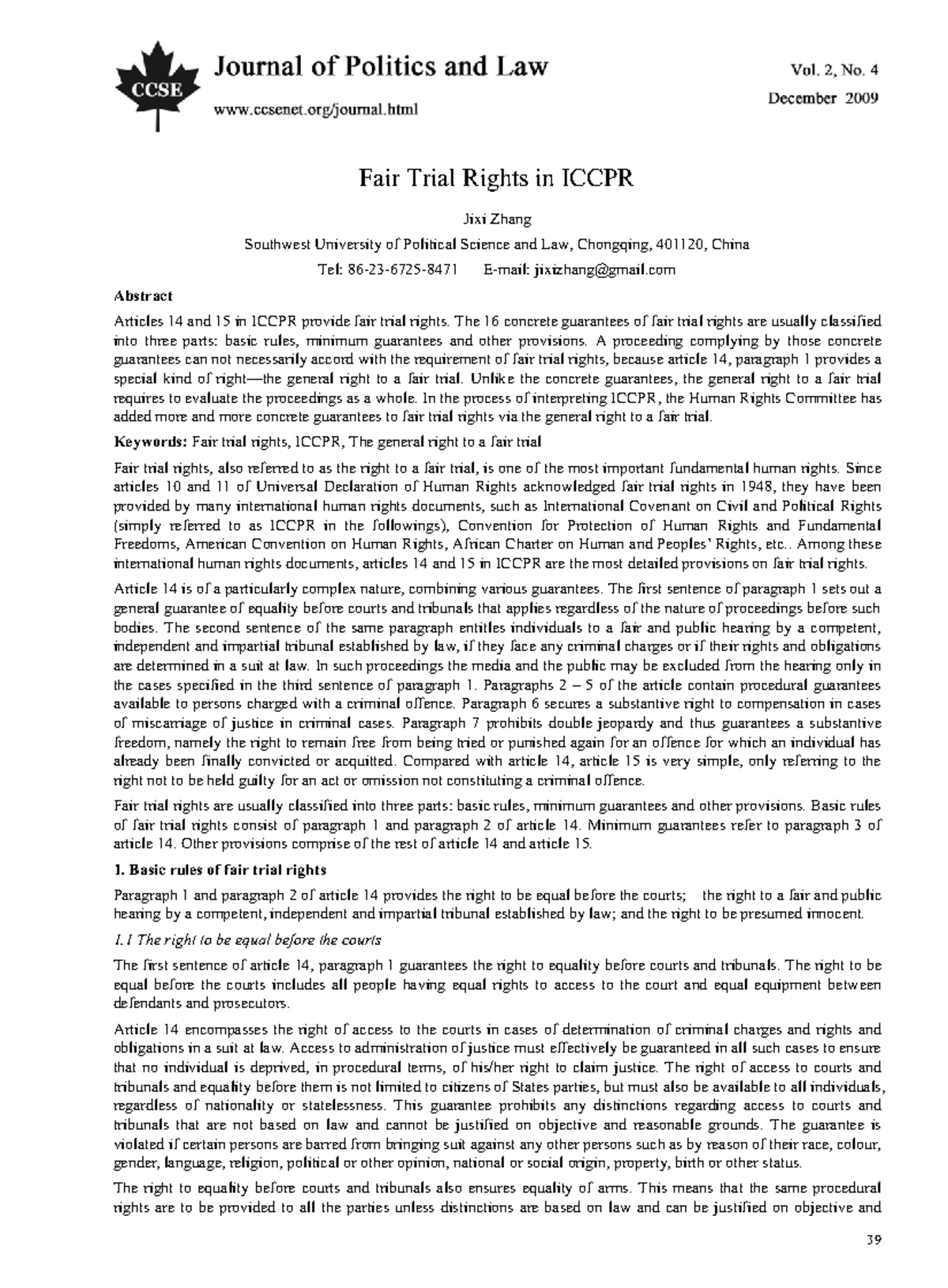 Fair Trial Rights in Iccpr - Journal of Politics and Law December, 2009 ...