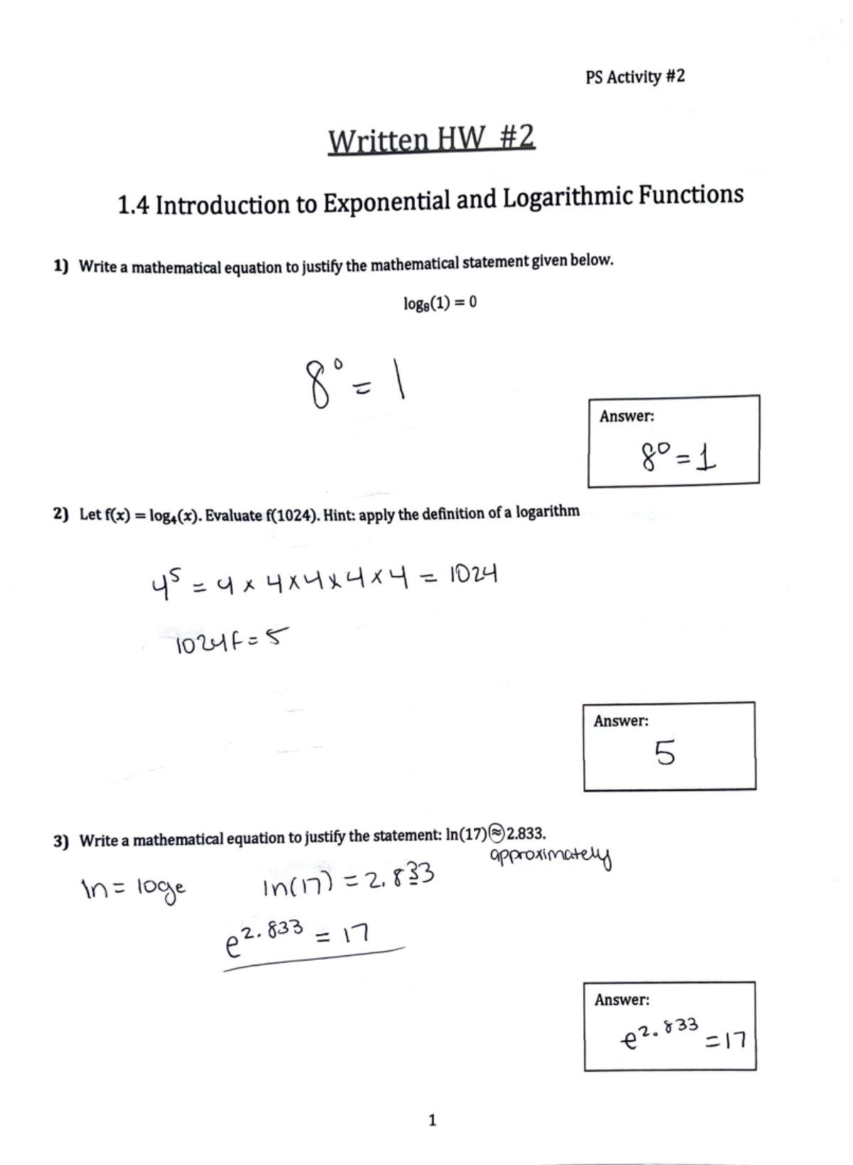 Homework 2 exponentials - Written HW 1 Introduction to Exponential and ...