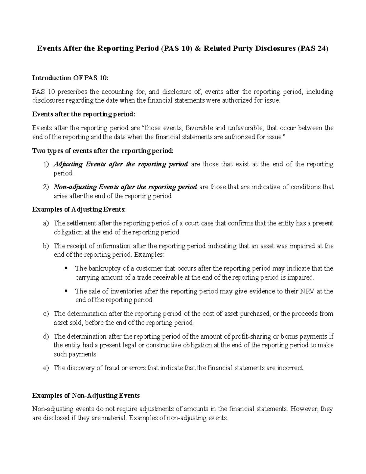 Events after the reporting period (PAS 10) & Related party disclosures ...