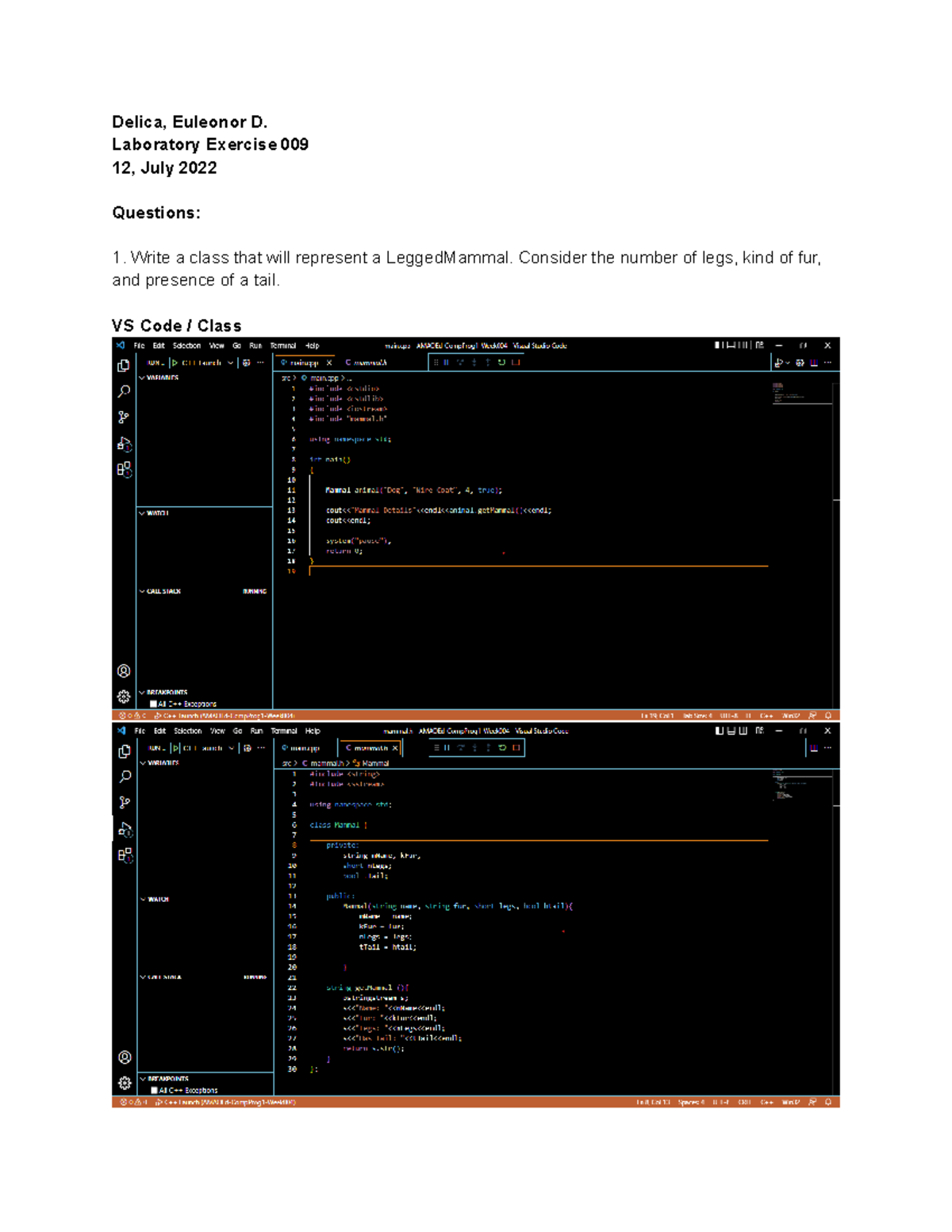 Delica, Euleonor - Laboratory Exercise 009 - Computer Programming 1 ...