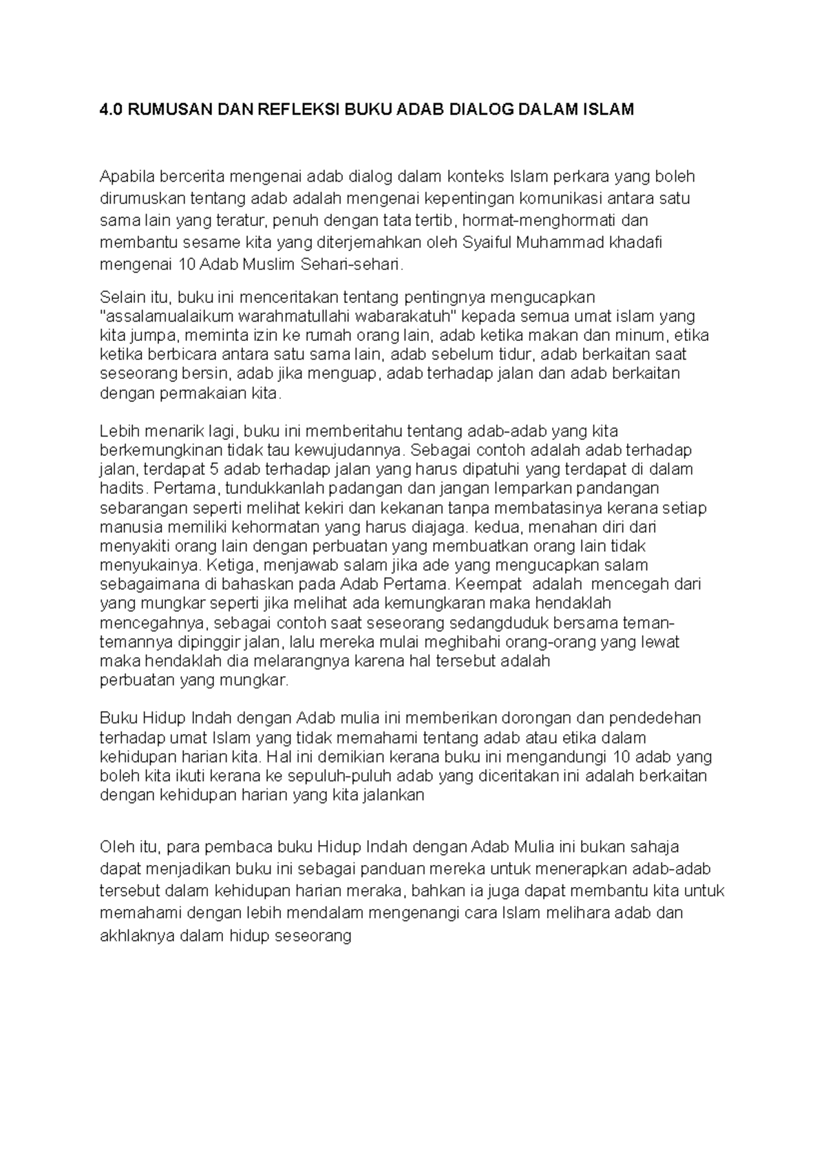 Ctu 4.0 & 4 - 4 RUMUSAN DAN REFLEKSI BUKU ADAB DIALOG DALAM ISLAM Apabila bercerita mengenai ...
