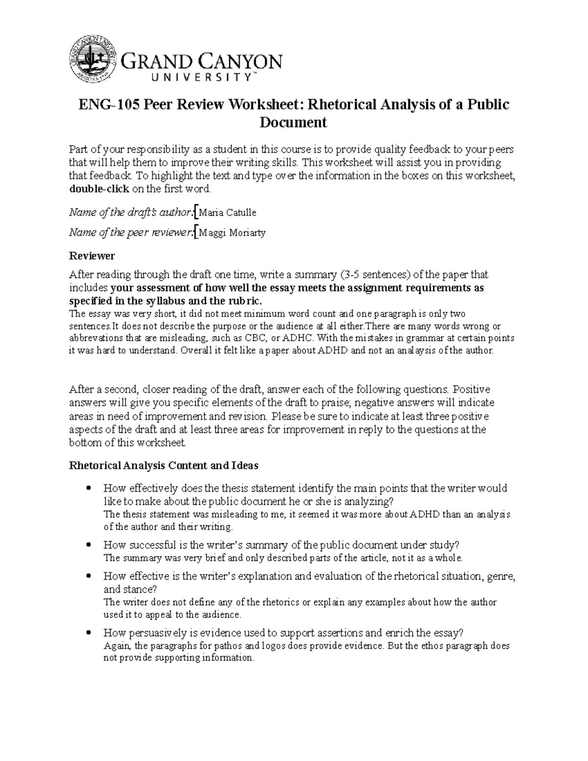ENG-105-RS-Rhetorical Analysis Peer Review Worksheet Online - ENG-105 ...