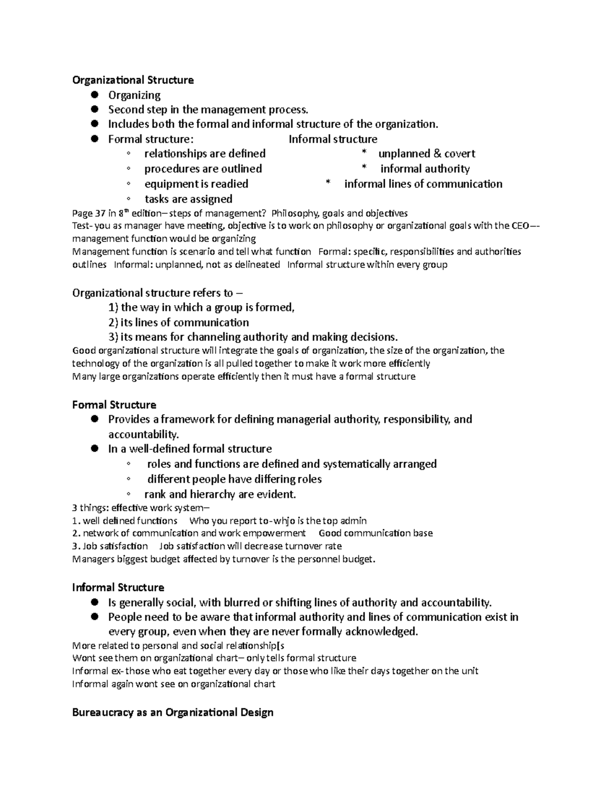 Chapter 7 outline - notes from lecture - Organizational Structure ...