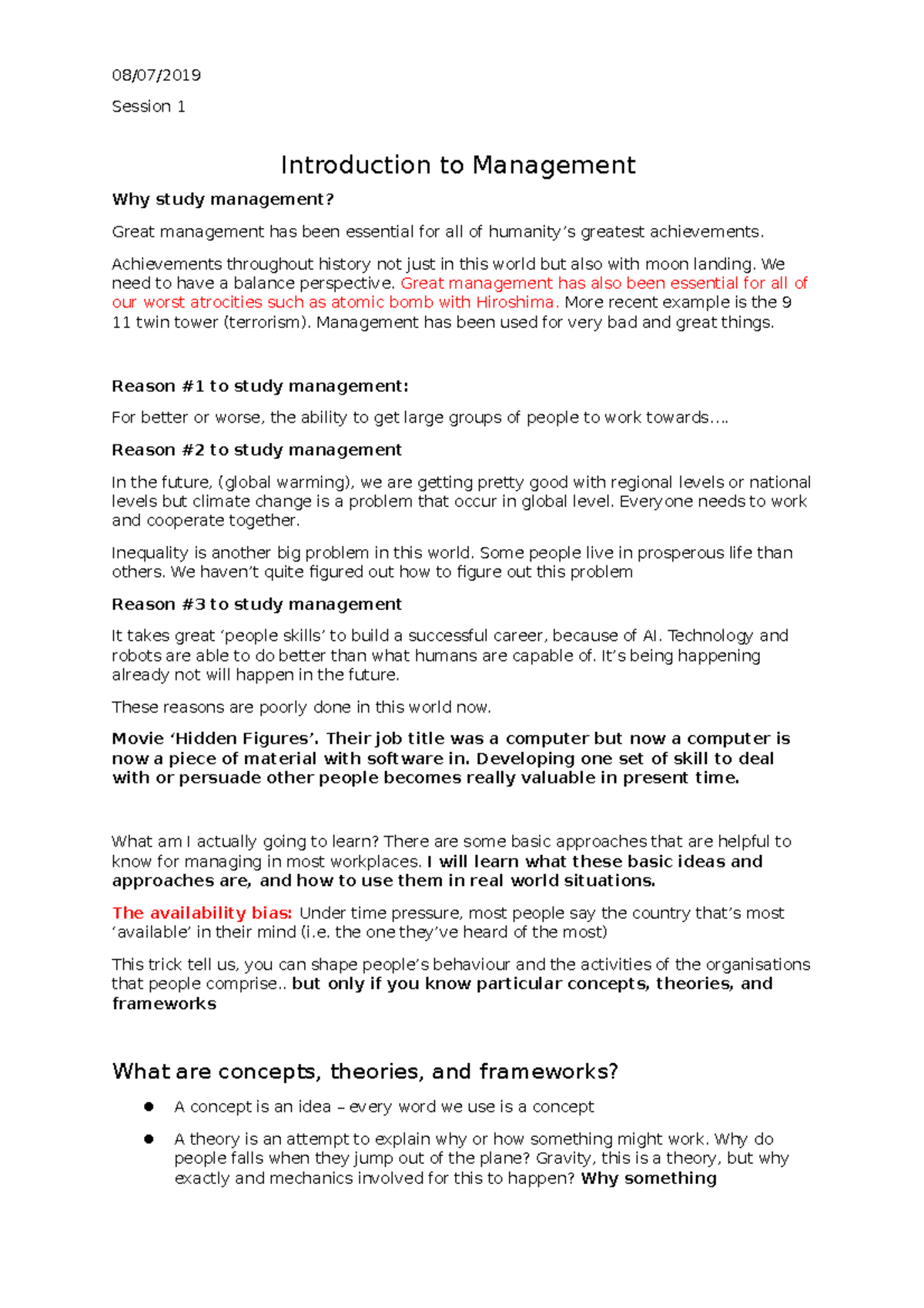 Session 1 Introduction to managment - Session 1 Introduction to ...