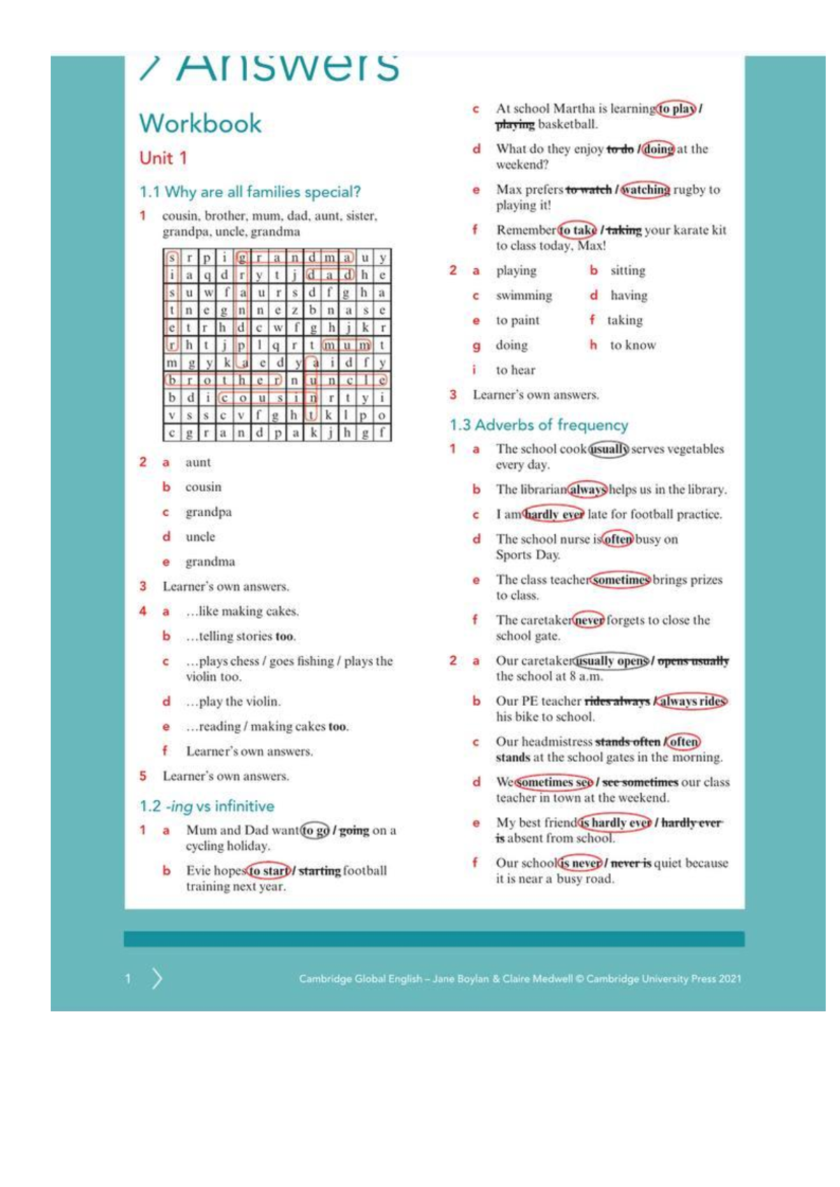 Global english 4 (Answer keys) - Answers C At school Martha is learning to play Workbook playing ...