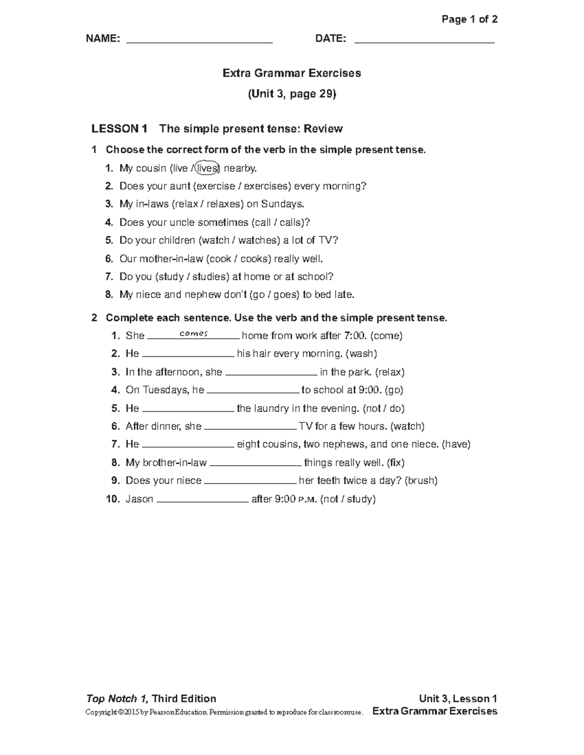 UNIT 03 Extra Gram Exercise-2 - NAME: _________________________ DATE ...