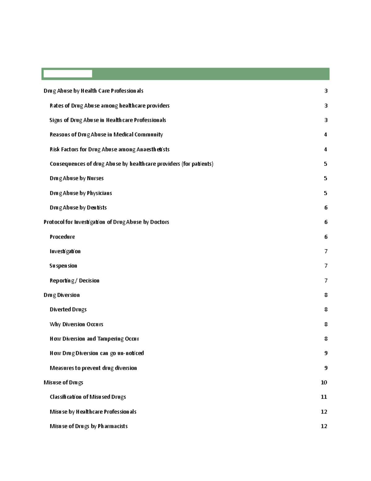 Drug Abuse - Assignment - TABLE OF CONTENTS Drug Abuse by Health Care ...