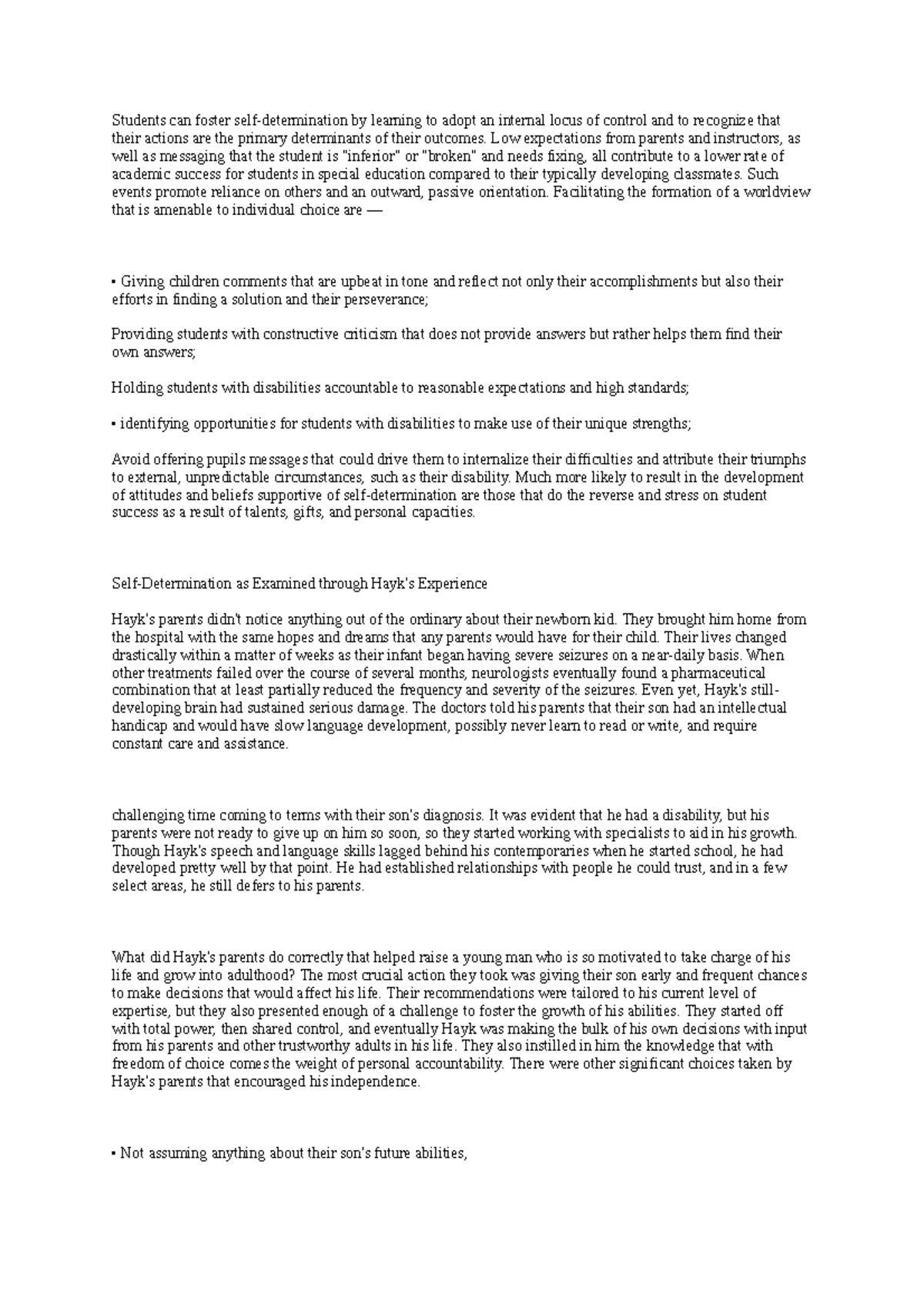 Chapter 12 Supporting the self- determination Part 7 - Students can ...