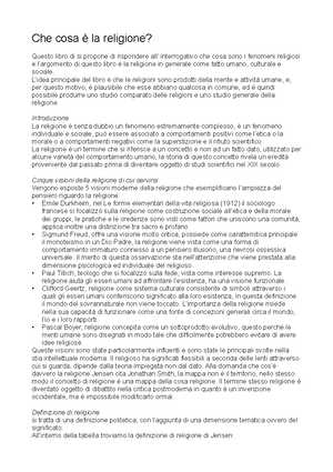 Riassunto di Che cos'è la religione? di Jeppe Sinding Jensen - CHE COS ...