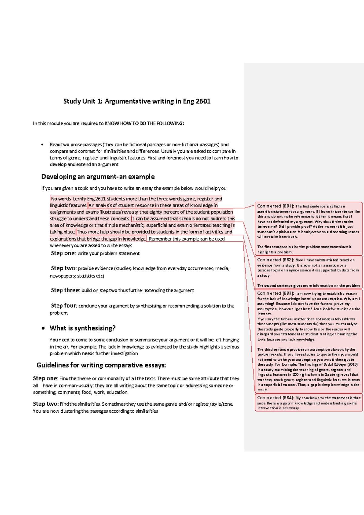 Additionalmaterial+Eng2601+writing - Study Unit 1: Argumentative ...