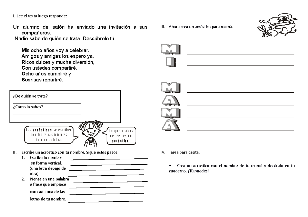 Acrosticos - XDn´t - I.-Lee el texto luego responde: Un alumno del ...