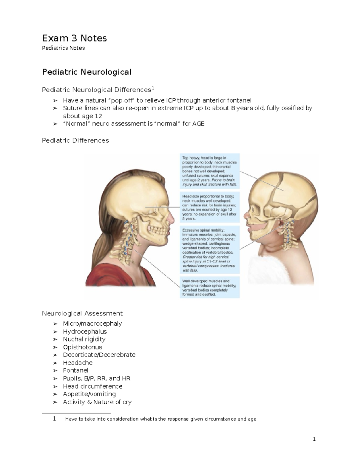 Pediatrics Notes for Exam 3 - Pediatrics Notes Pediatric Neurological ...