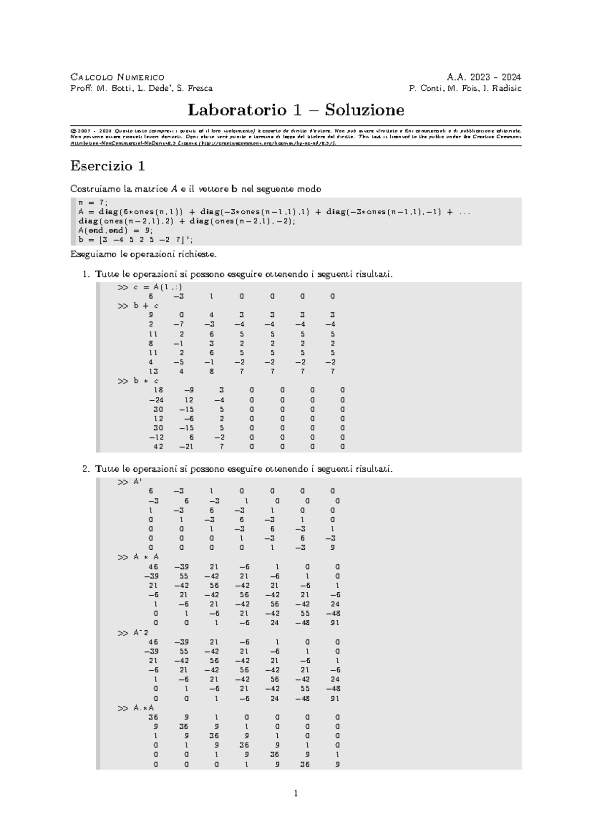 Lab01-sol - Soluzione laboratorio 1, calcolo numerico - Calcolo Numerico A. 2023 – 2024 Proff: M ...
