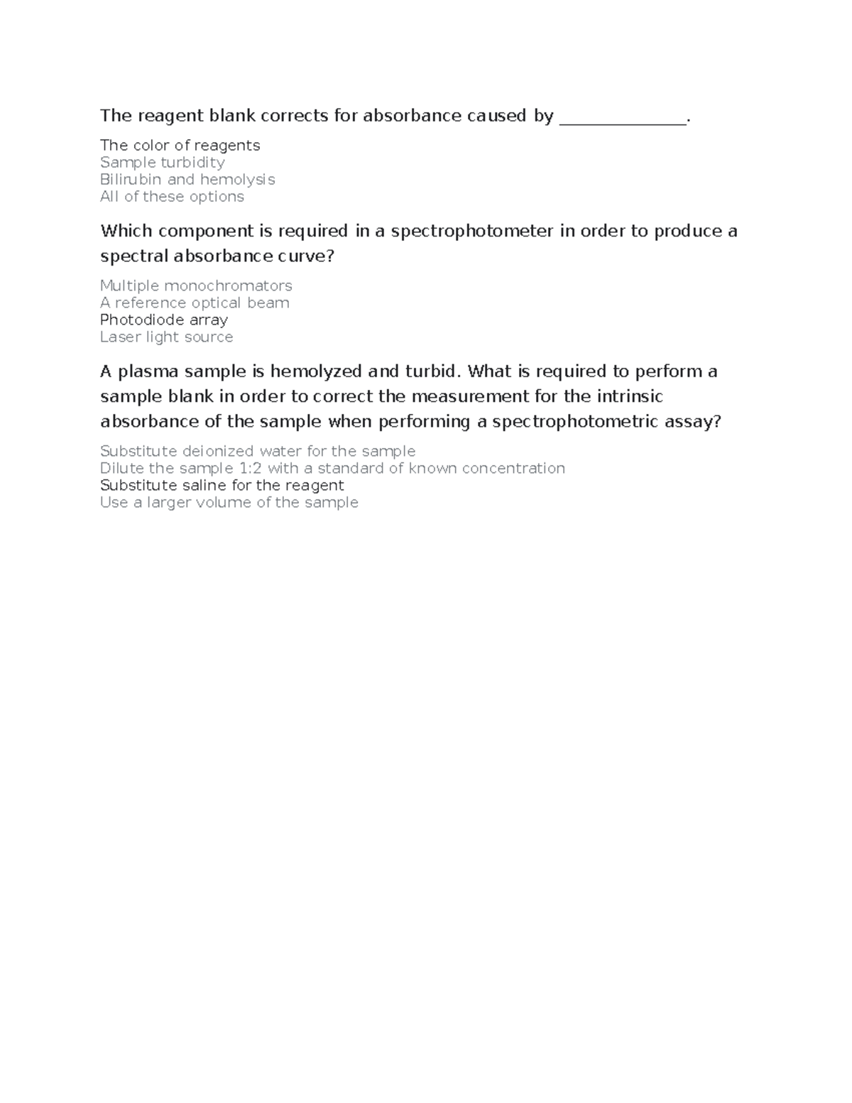 CC - PRACTICE MATERIALS - The reagent blank corrects for absorbance ...