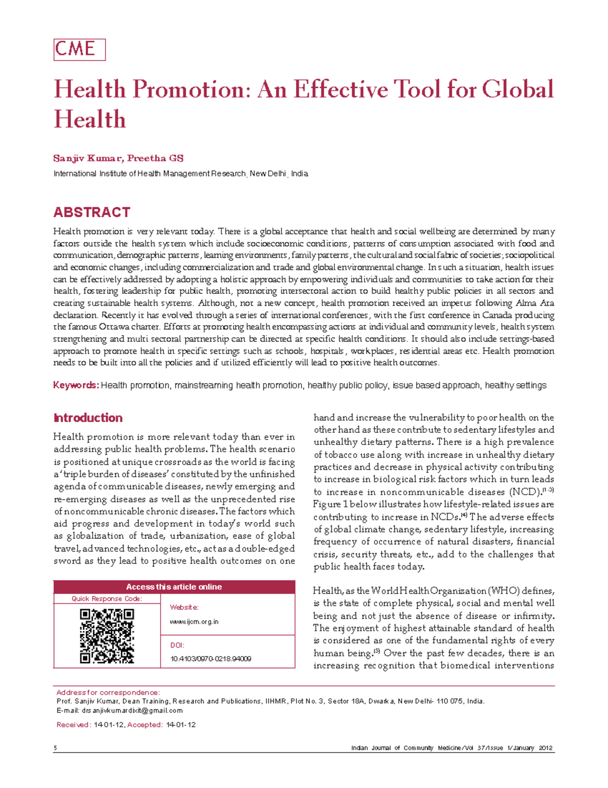 Health Promotion An Effective Tool for Global Health - Introduction ...