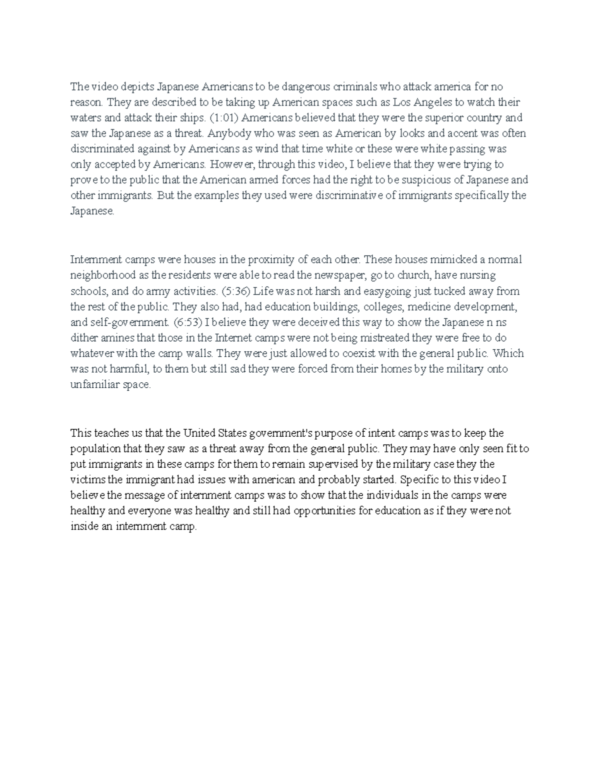 AMH 2020 PSA assignment - The video depicts Japanese Americans to be dangerous criminals who ...