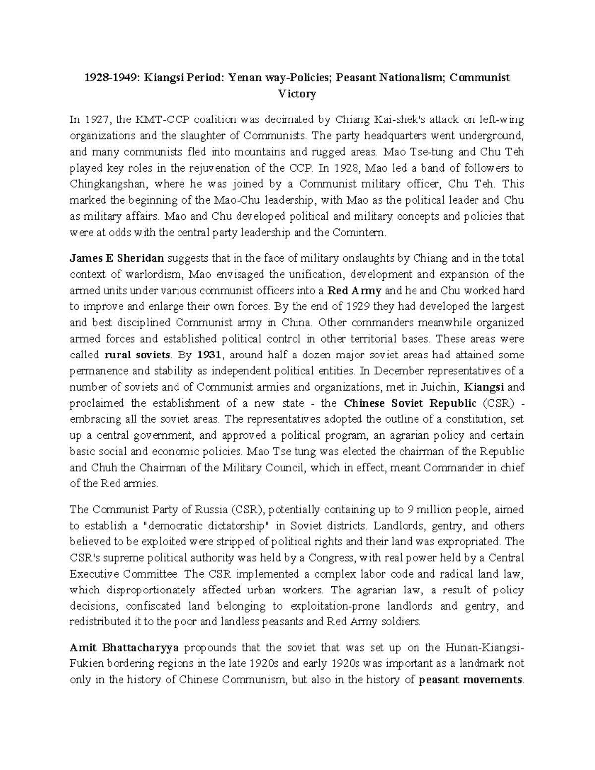 China 1928-49 - 1928-1949: Kiangsi Period: Yenan way-Policies; Peasant ...
