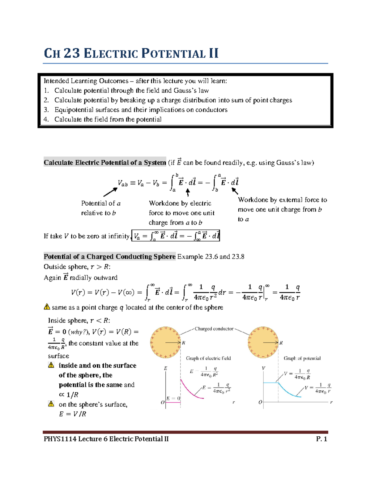 Lecture 06-ch23-2 - ELECTRIC POTENTIAL II - CH 23 ELECTRIC POTENTIAL II ...