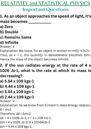 Relativity and Statistical Physics 2 - Studocu