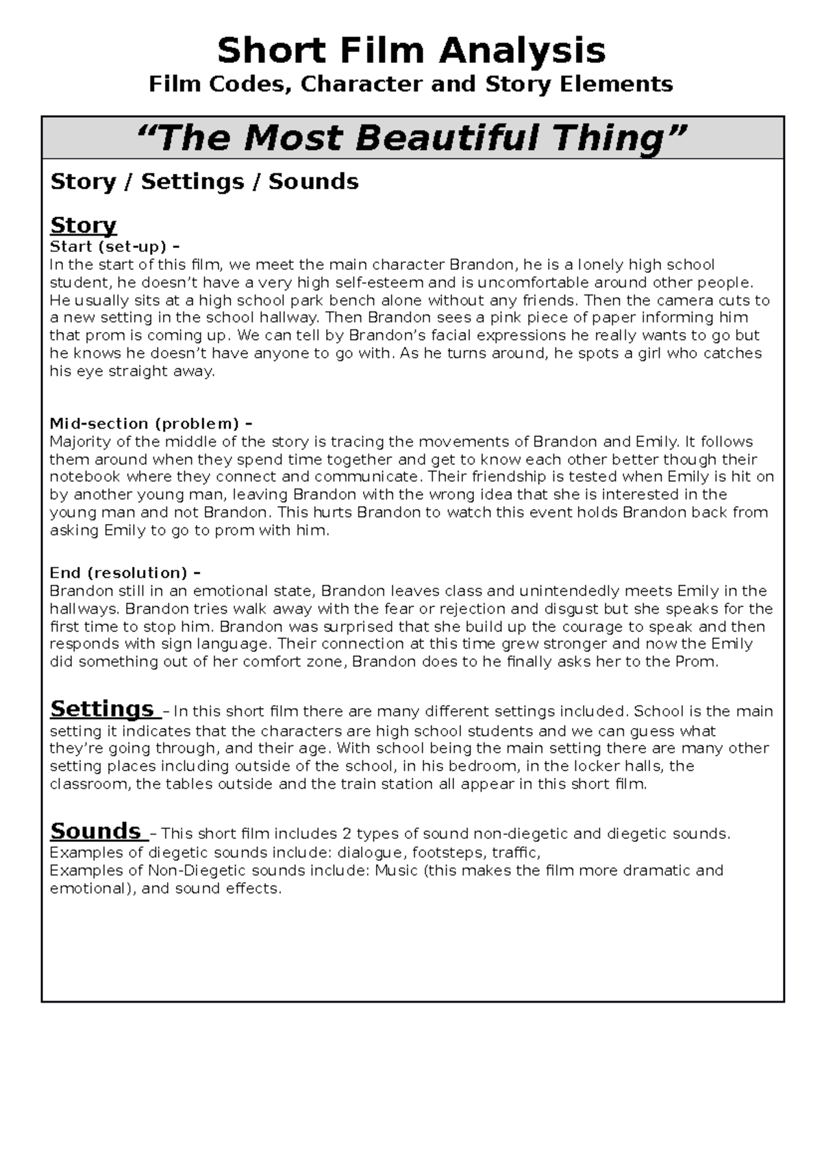 Film as Text - Short Film Analysis Notes Template [Example set up ...