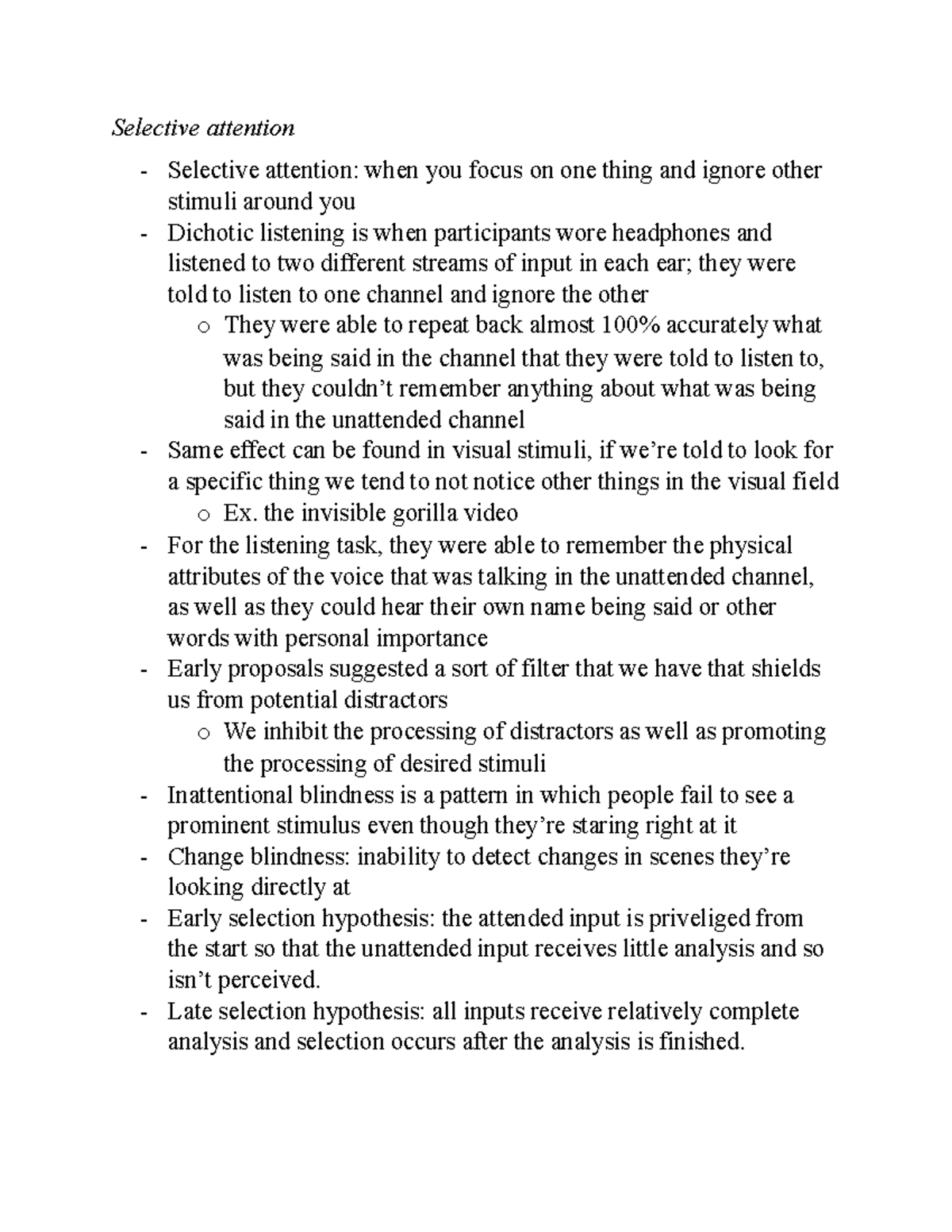 Textbook Chapter 5 - Attention - Selective attention Selective ...