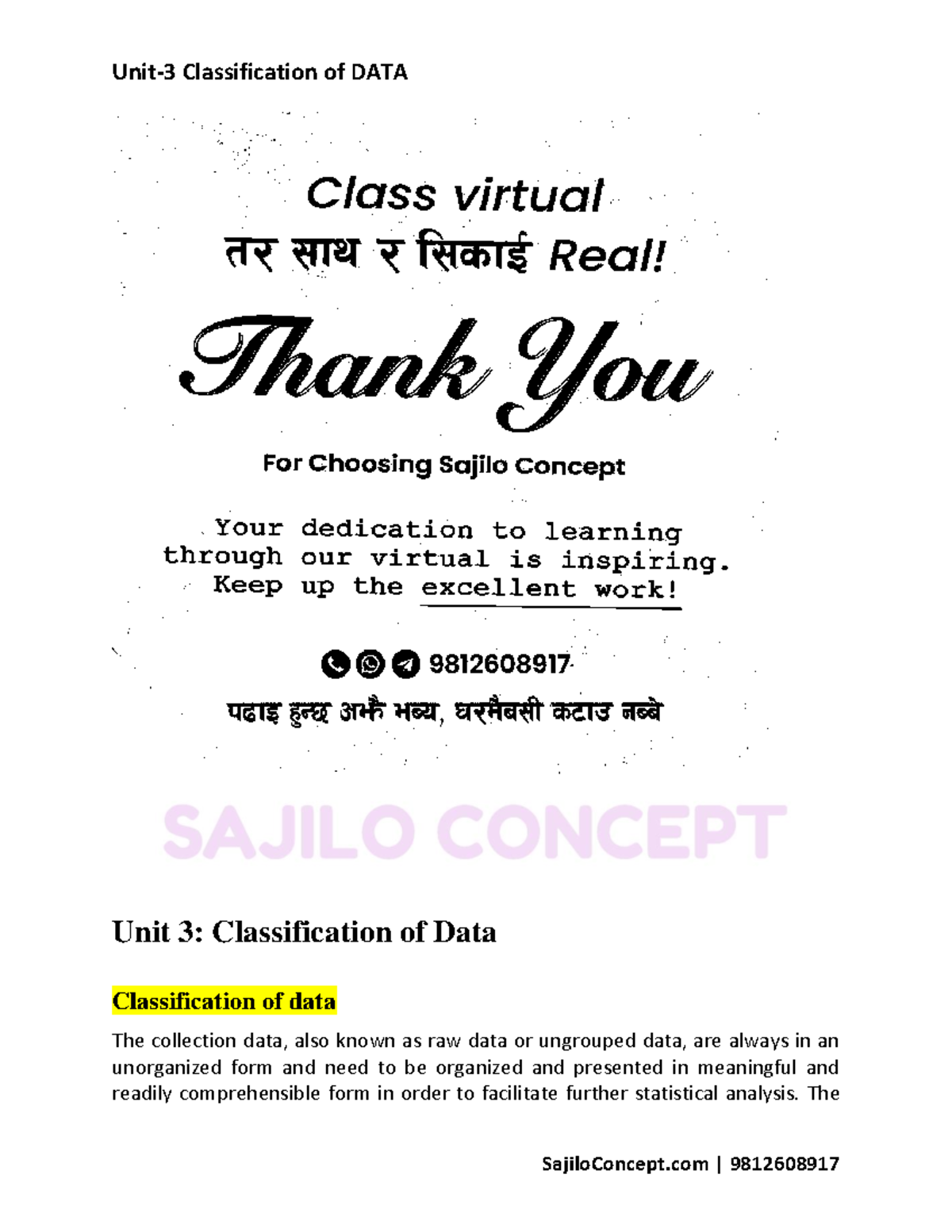 Unit 3-Classification of Data - Unit 3: Classification of Data ...