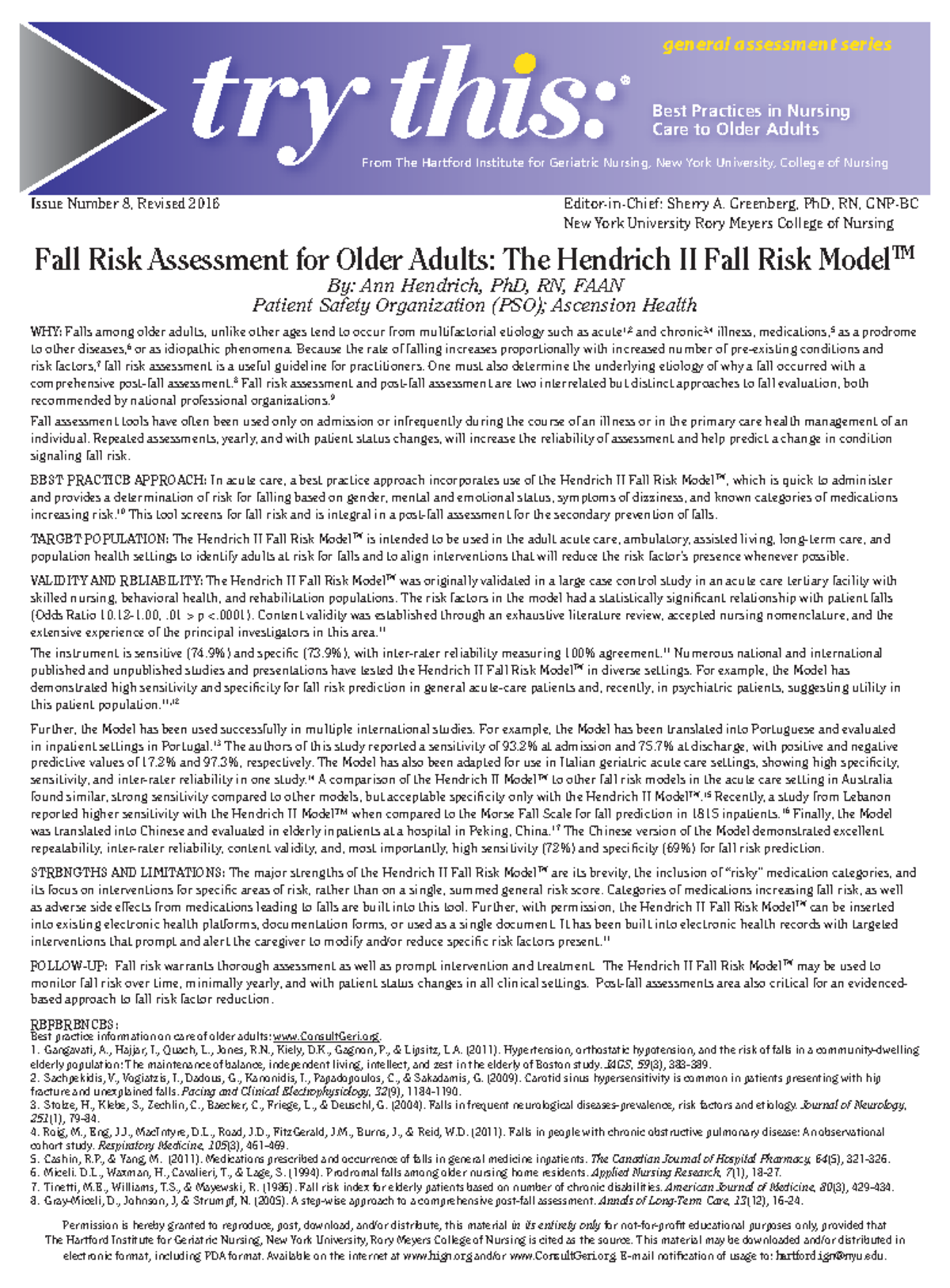 Heindrich II Fall Scale - From The Hartford Institute for Geriatric ...