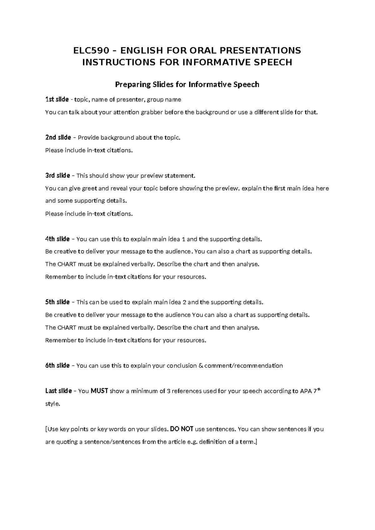 Instructions for informative - ELC590 – ENGLISH FOR ORAL PRESENTATIONS ...