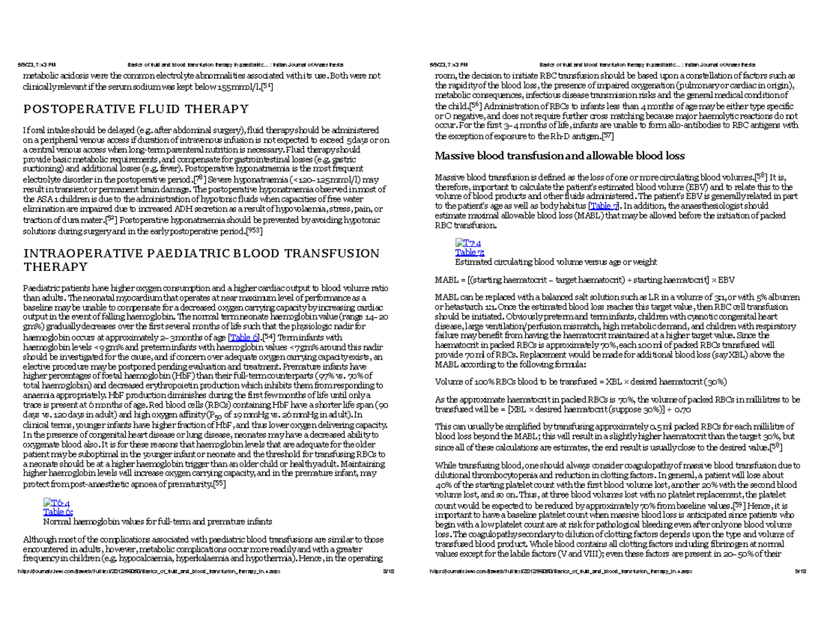 NURSING NOTES LECTURE - 5/9/23, 7:43 PM Basics of fluid and blood ...