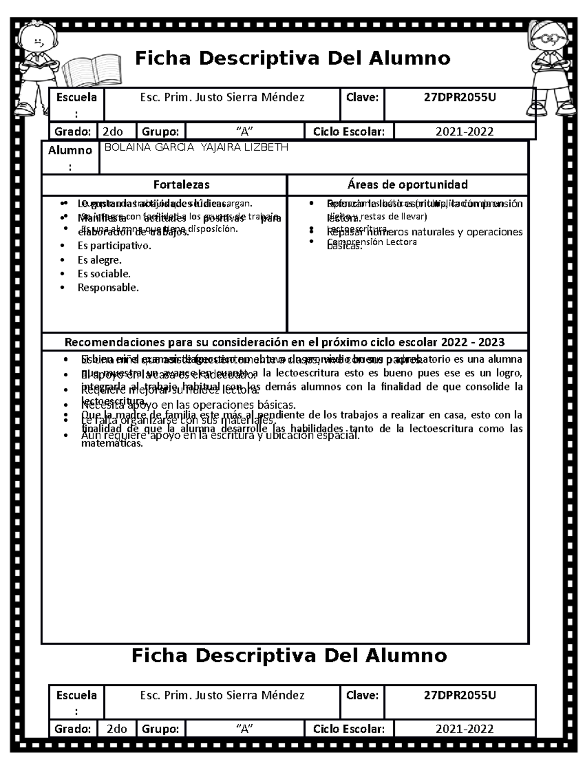 Ficha Descriptiva segundo Grado - Ficha Descriptiva Del Alumno Escuela ...