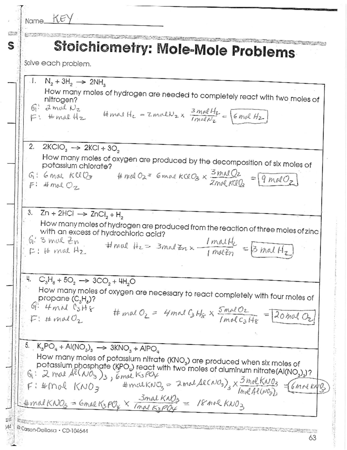Stoichiomrety sheet - Stoich - Chem 120 - Studocu