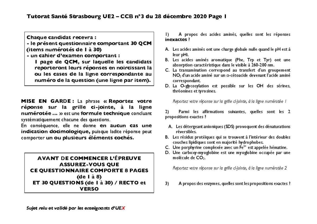 EB3 - Sujet - ……. - Chaque candidat recevra : le présent questionnaire ...