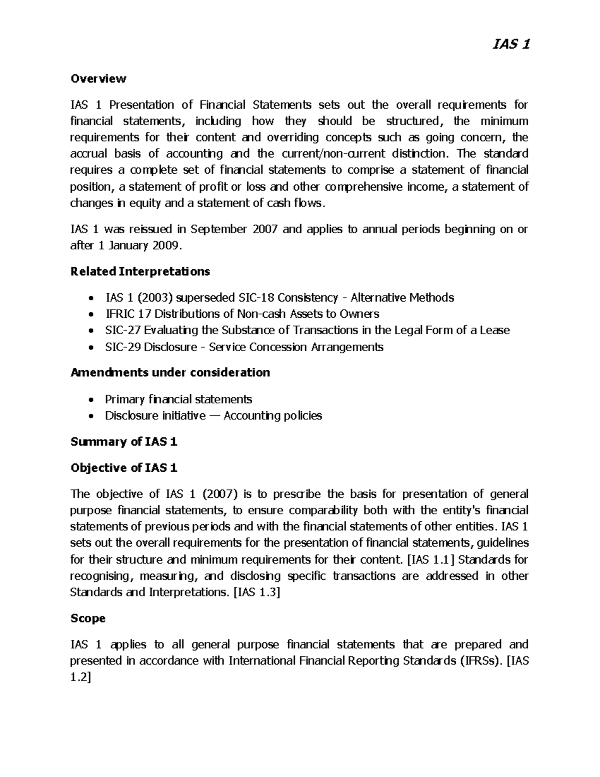 IAS Accounting Standards - Overview IAS 1 Presentation of Financial ...