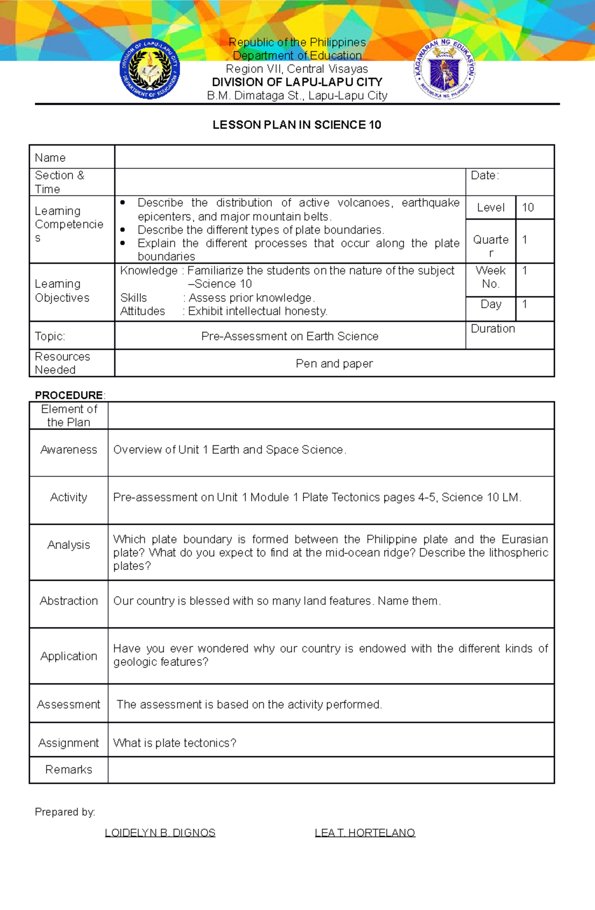 Science 10 Q1 W1 D1 - WORKSHEET MATERIALS - Republic of the Philippines ...