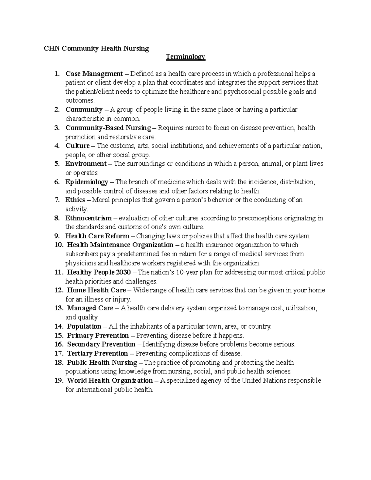 Terminology - CHN Community Health Nursing Terminology Case Management ...