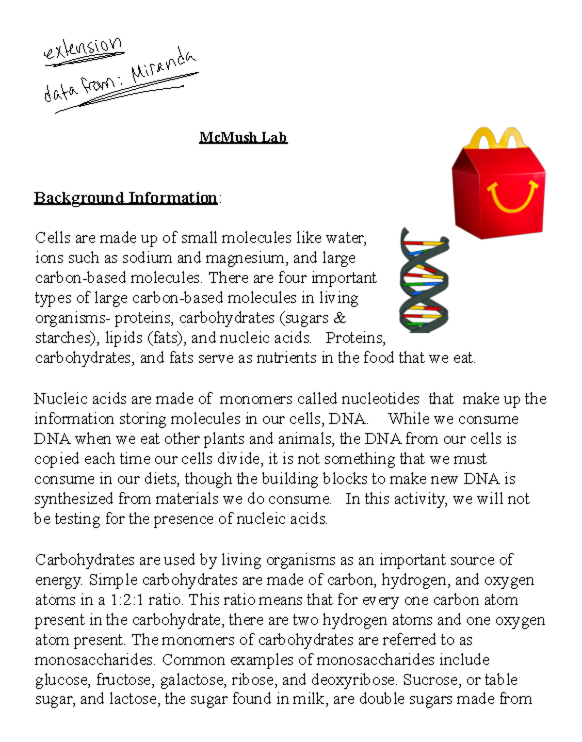 Mc Mush+Lab+2022 - Filled out lab assignment about macromolecules ...