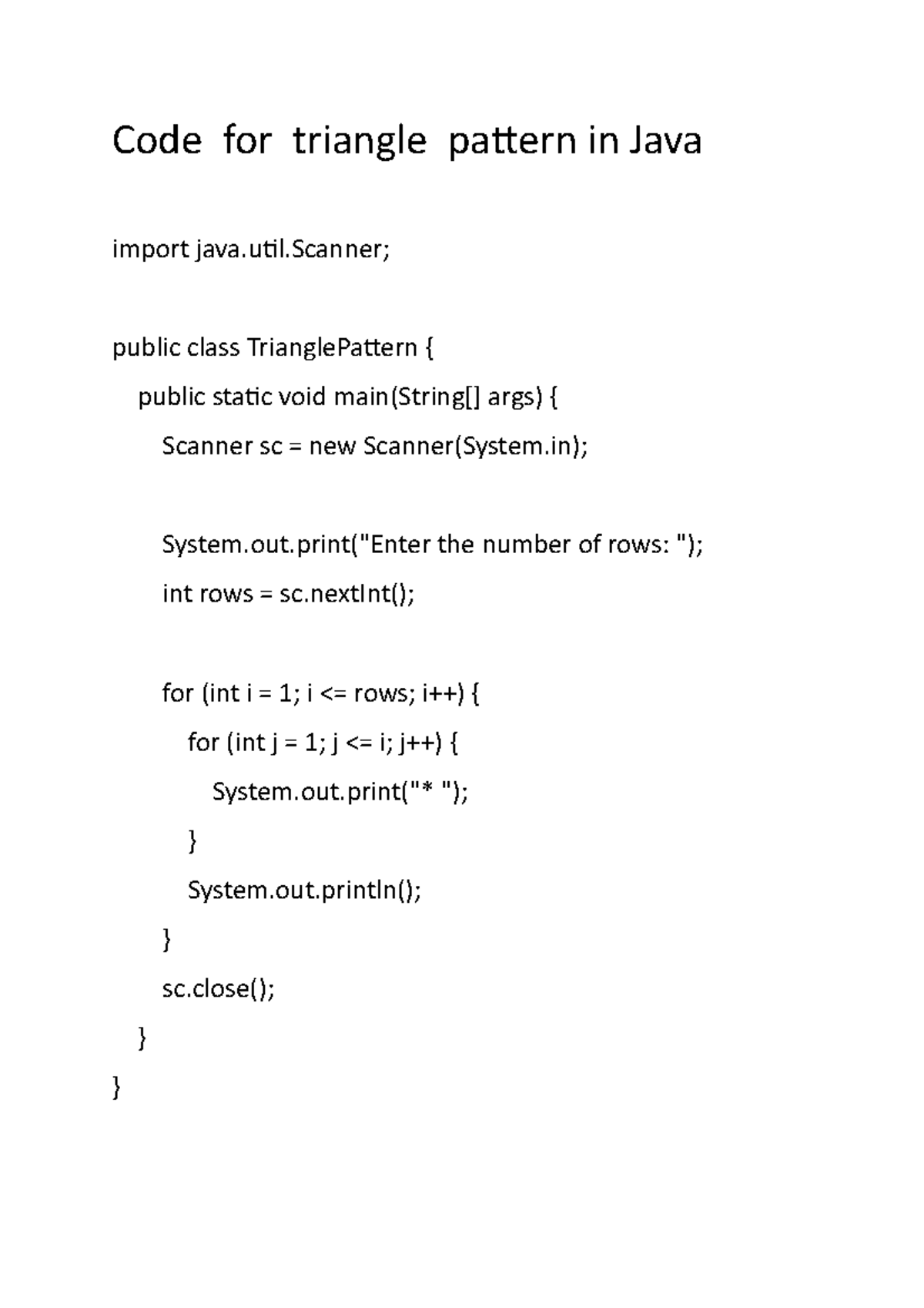 Java Triangle Pattern Code For Triangle Pattern In Java Import Java