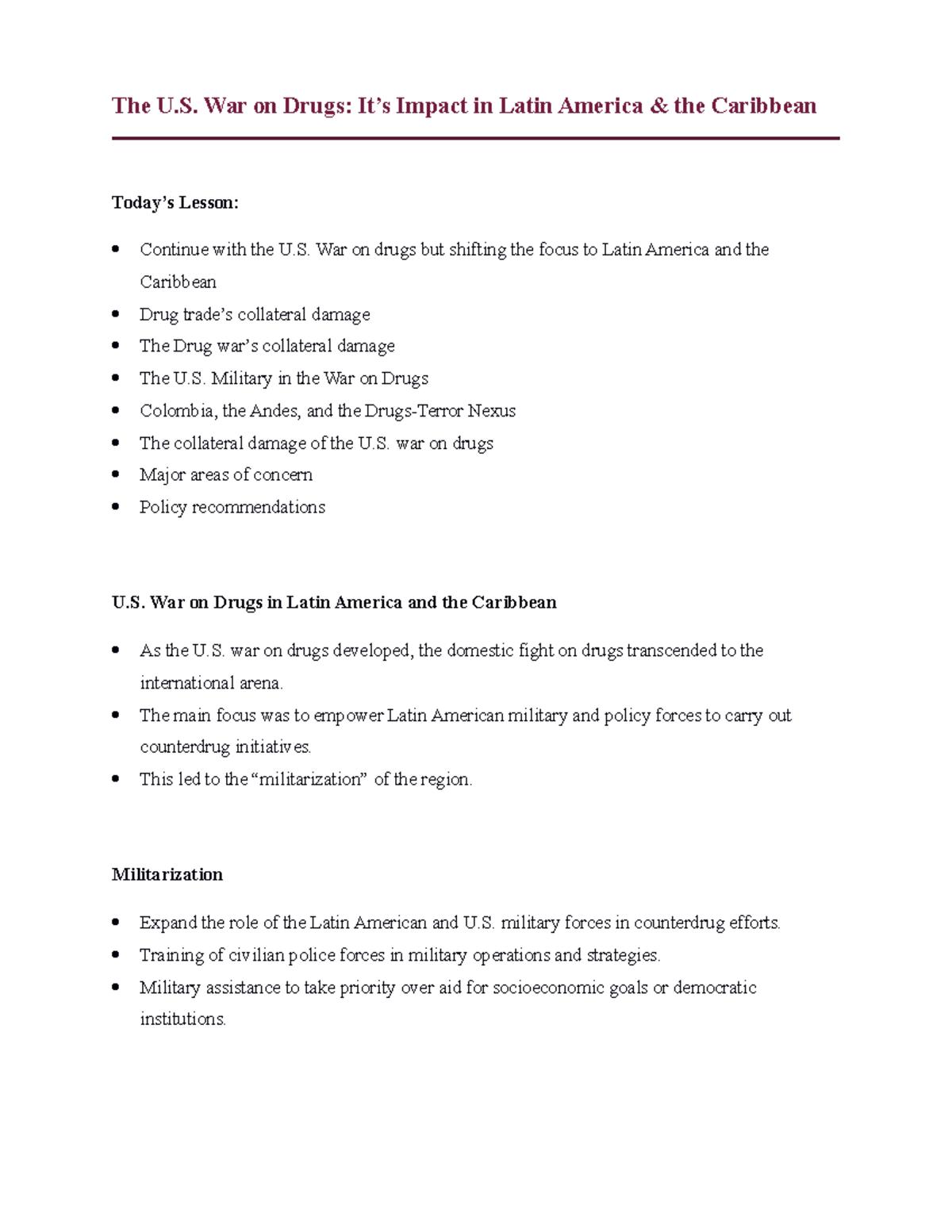 Drug Trafficking Notes - The U. War on Drugs: It’s Impact in Latin ...