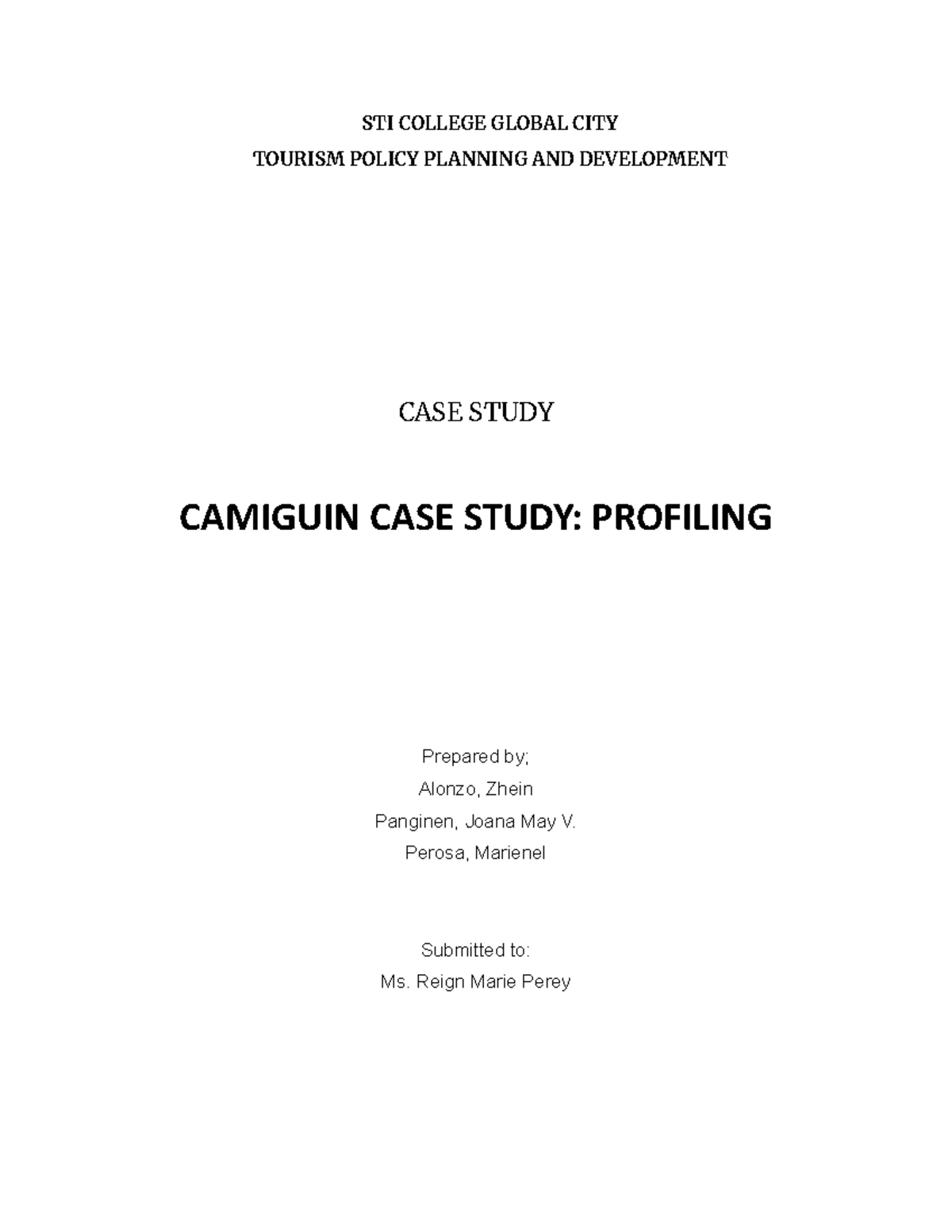 Camiguin CASE Study Profiling - STI COLLEGE GLOBAL CITY TOURISM POLICY ...