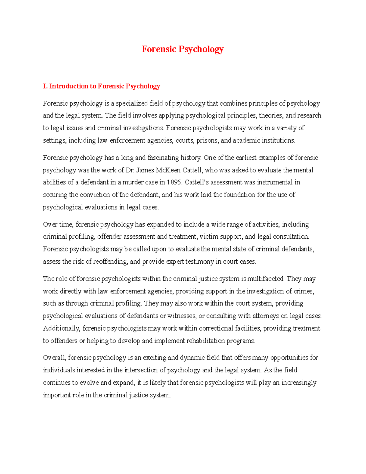 Forensic Psychology - Introduction to Forensic Psychology Forensic ...