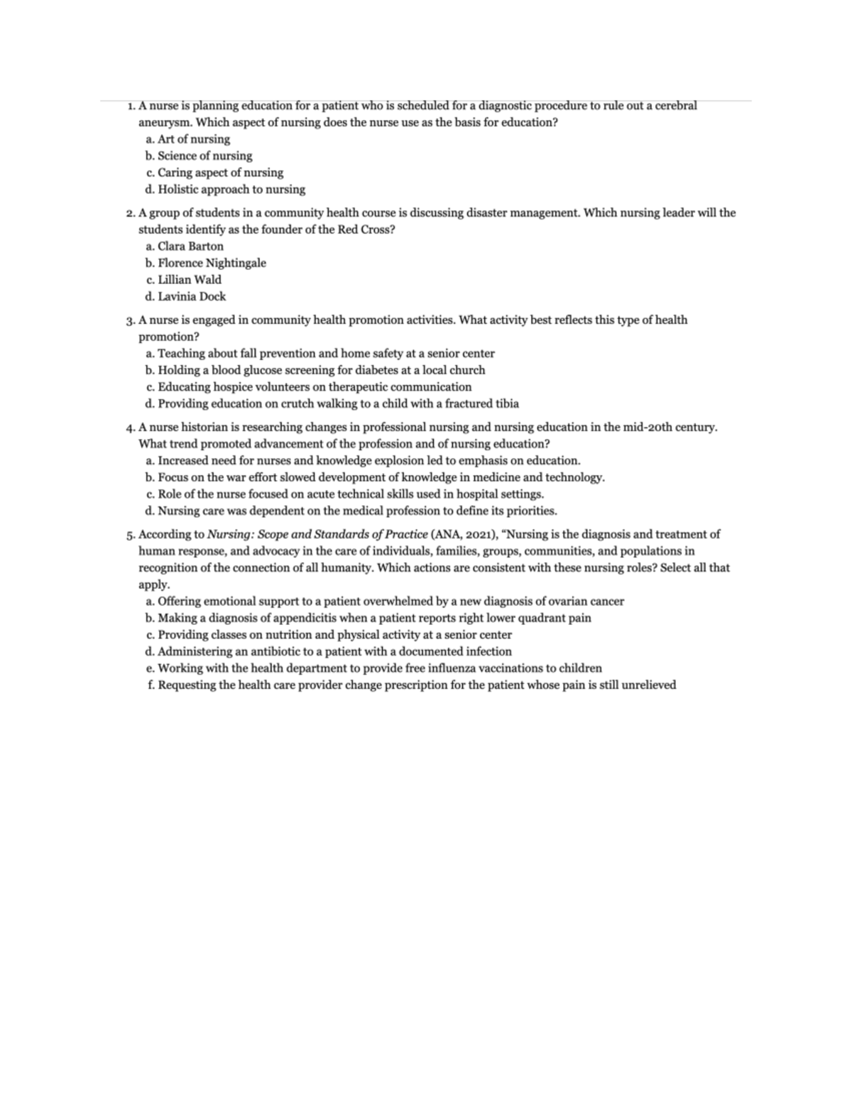 Multiple Practice Questions NURS402 Week 1 - NURS 402 - Studocu