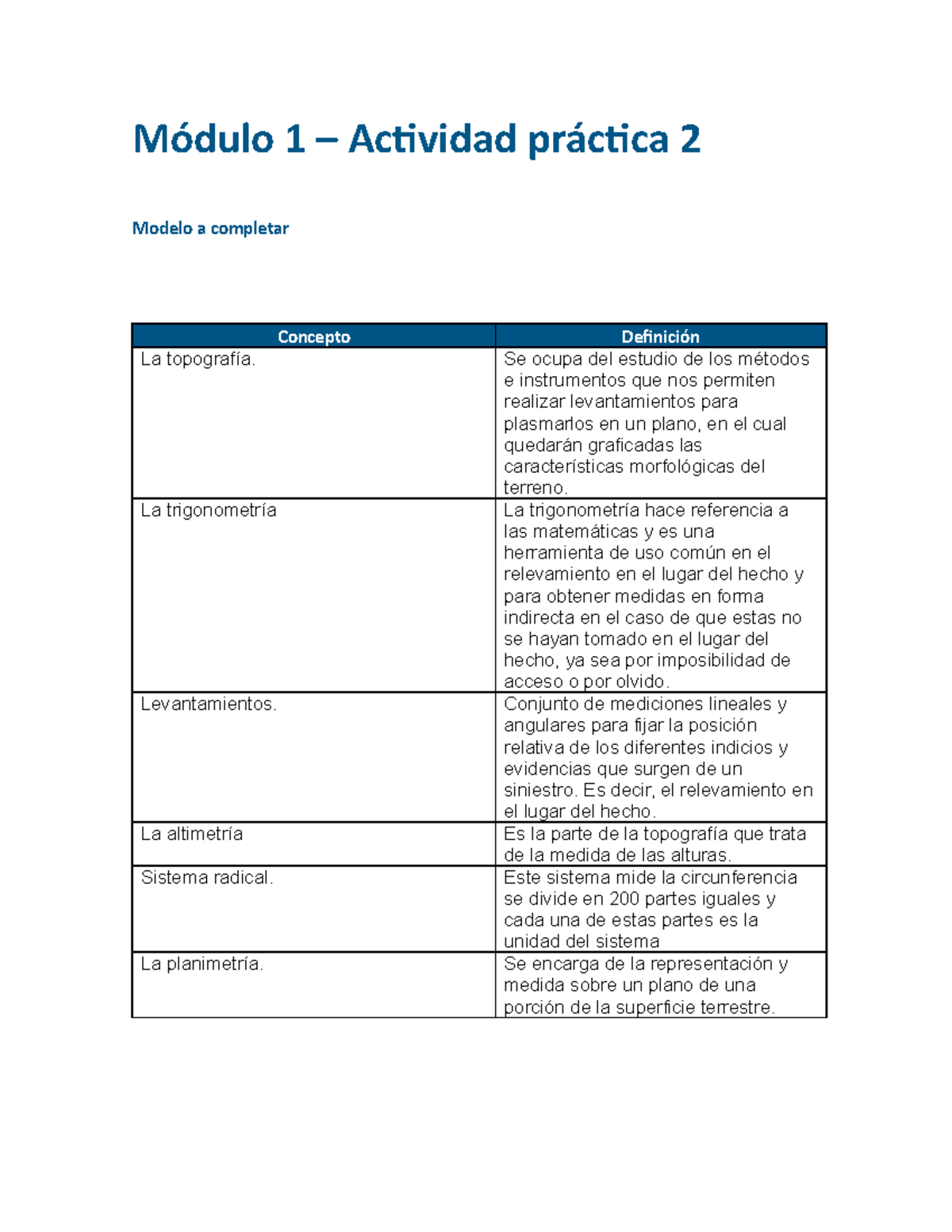 Módulo 1 Actividad 2 Accidentologia - Módulo 1 – Actividad práctica 2 Modelo a completar ...