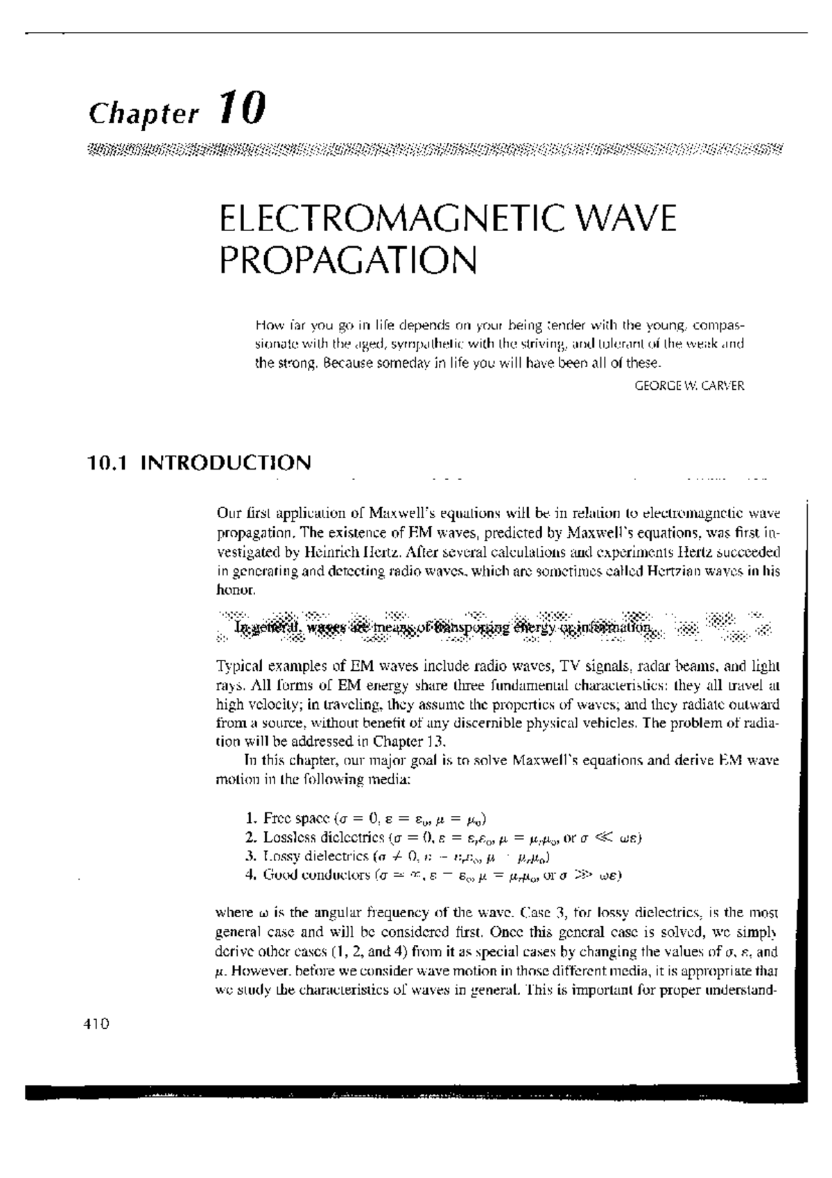 Elements of Electromagnetics -Sadiku Matthew N. O.-CH10 - Chapter 10 ELECTROMAGNETIC WAVE - Studocu