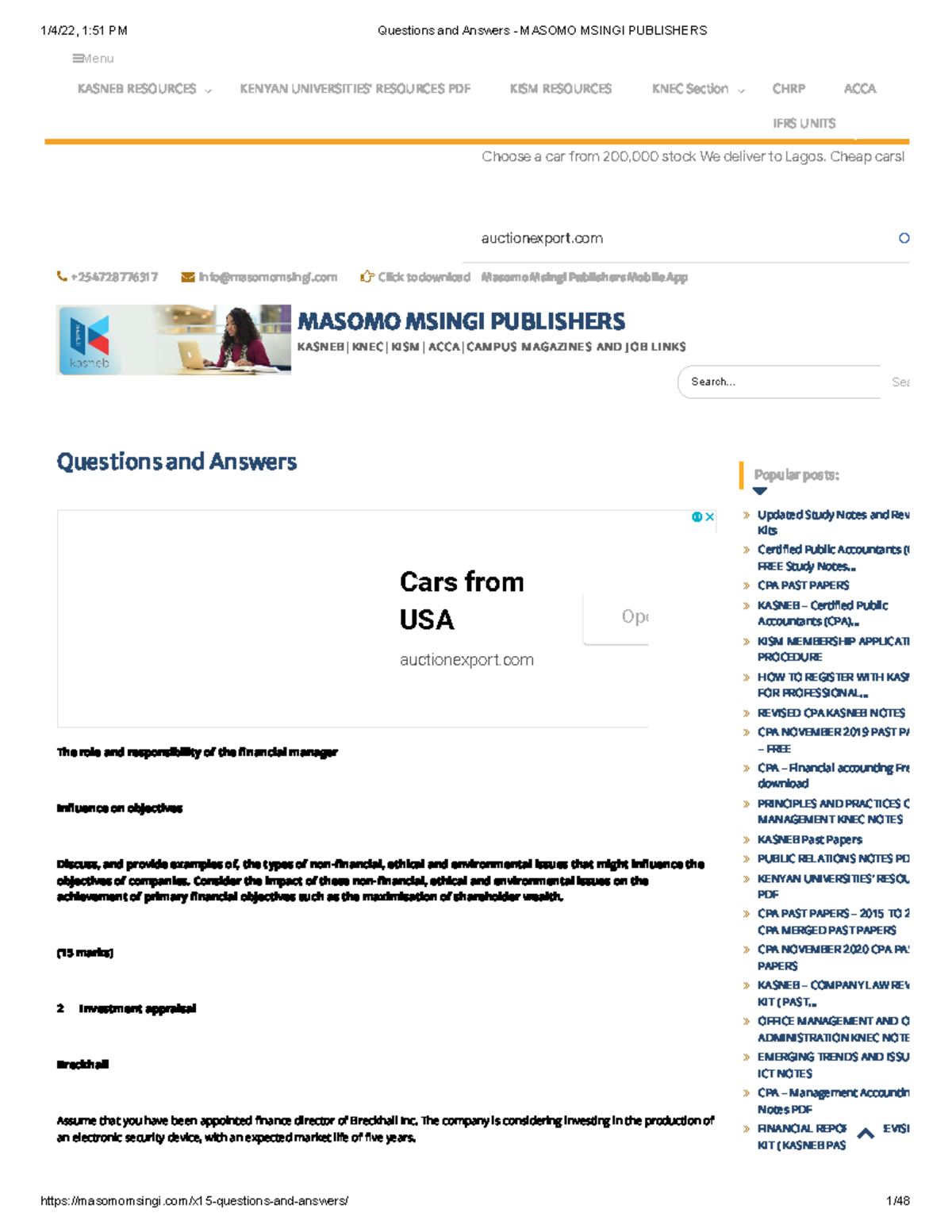 Questions and Answers - Masomo - +254728776317 info@masomomsingi Click ...