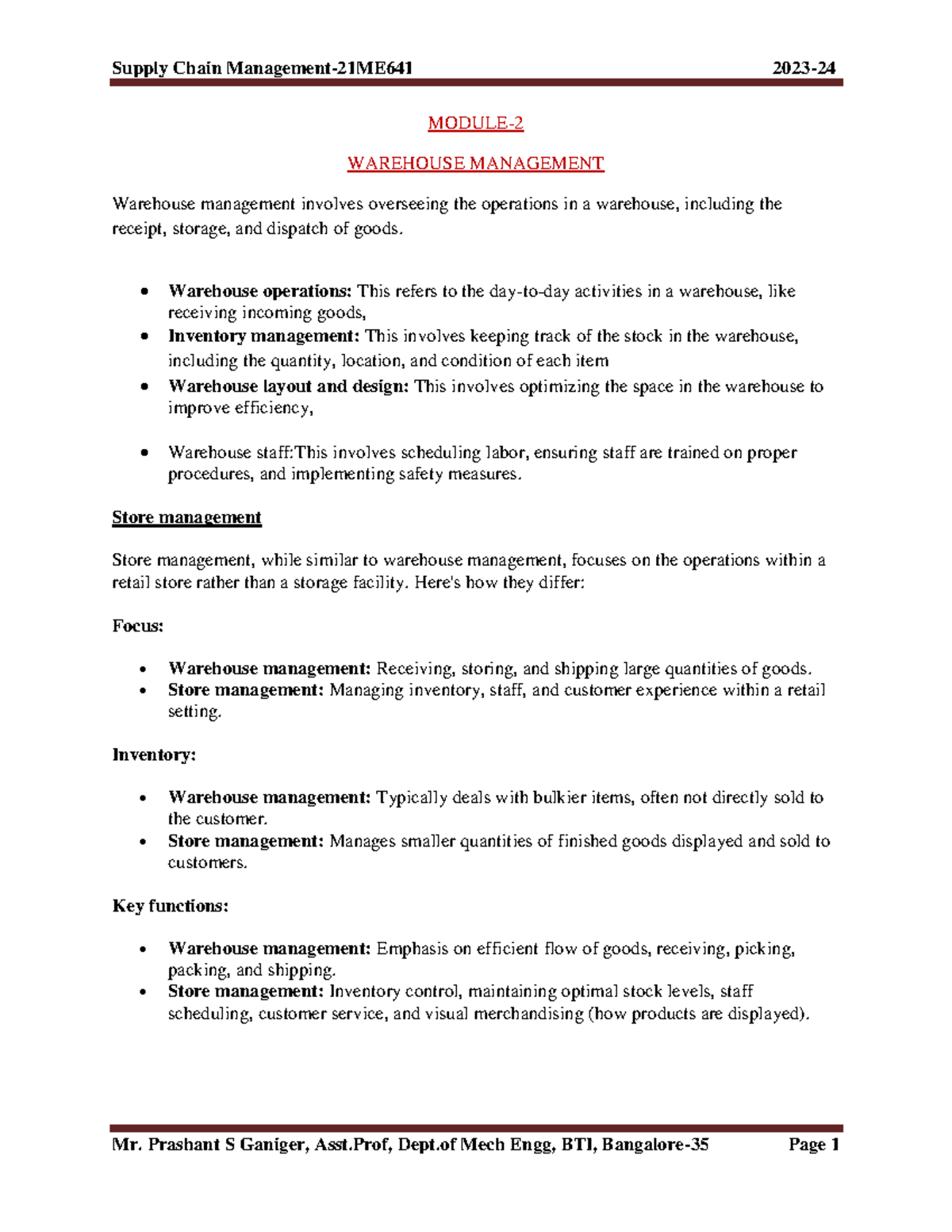 Module-2 Notes SCM - MODULE- 2 WAREHOUSE MANAGEMENT Warehouse ...