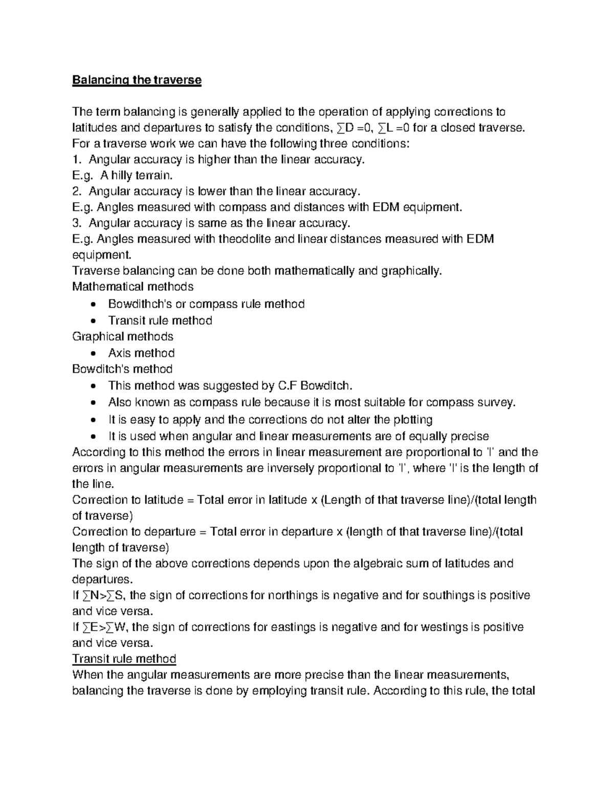 Balancing the traverse - For a traverse work we can have the following ...