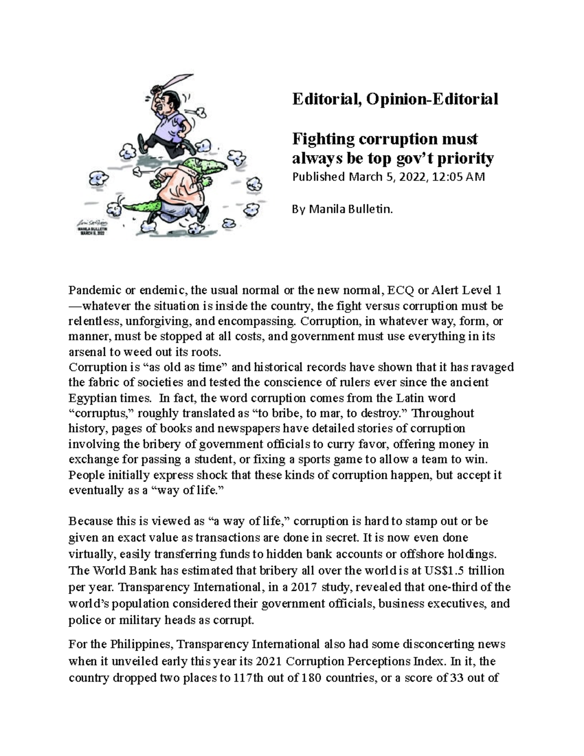 Editorial RWS - RWS - Editorial, Opinion-Editorial Fighting corruption ...