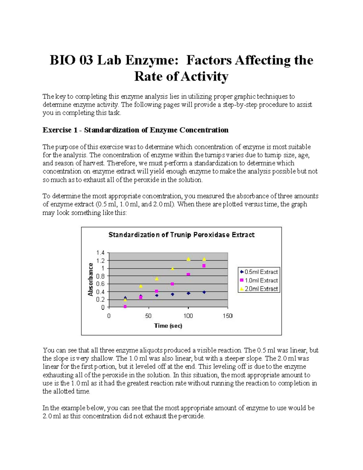 BIO 03 Lab Enzyme hand out - BIO 03 Lab Enzyme: Factors Affecting the ...