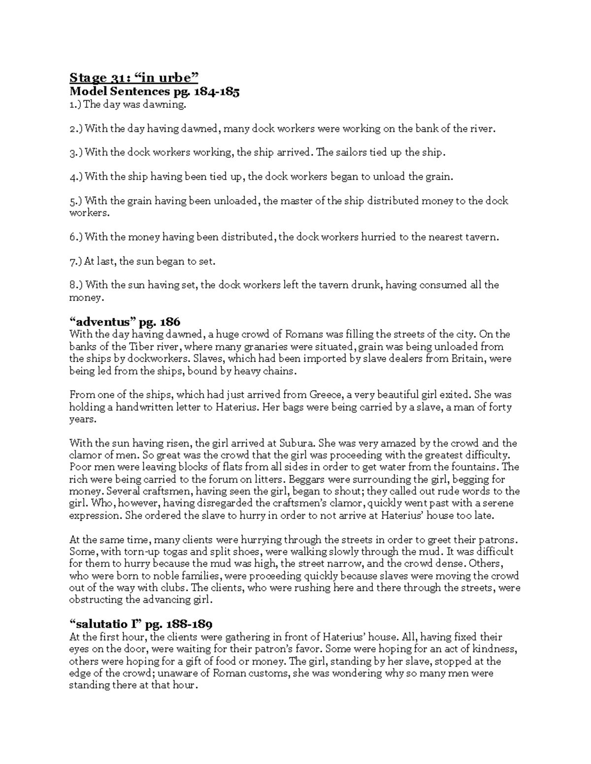 Cambridge Latin Course Stage 31 Translations - Stage 31: “in urbe ...